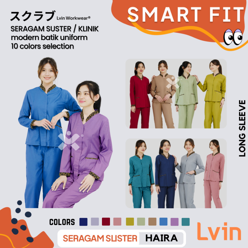 Lvin Haira Batik Series Long Sleeve Nurse uniform nanny uniform/ clinic ...