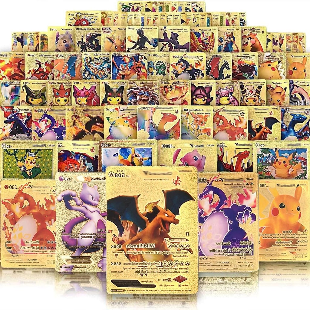 55 PCS Gold Cards Packs Vmax V EX GX Rare Golden Cards TCG Deck Box ...