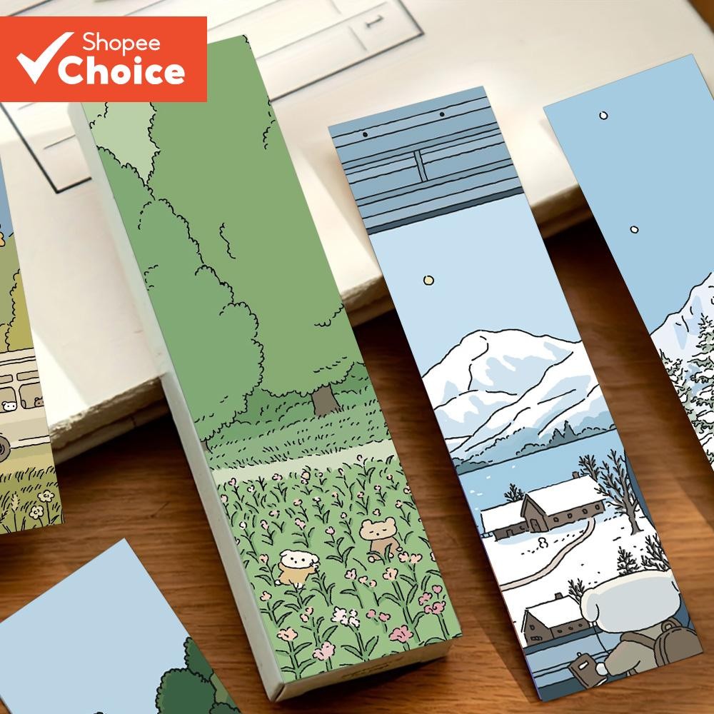 1 pack/30pcs animated landscape bookmarks, paper multifunctional r ...