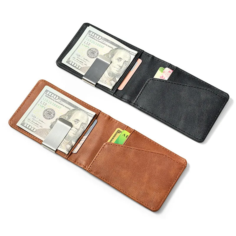 New Fashion Men's Leather Money Clips Wallet With A Metal Clamp ...