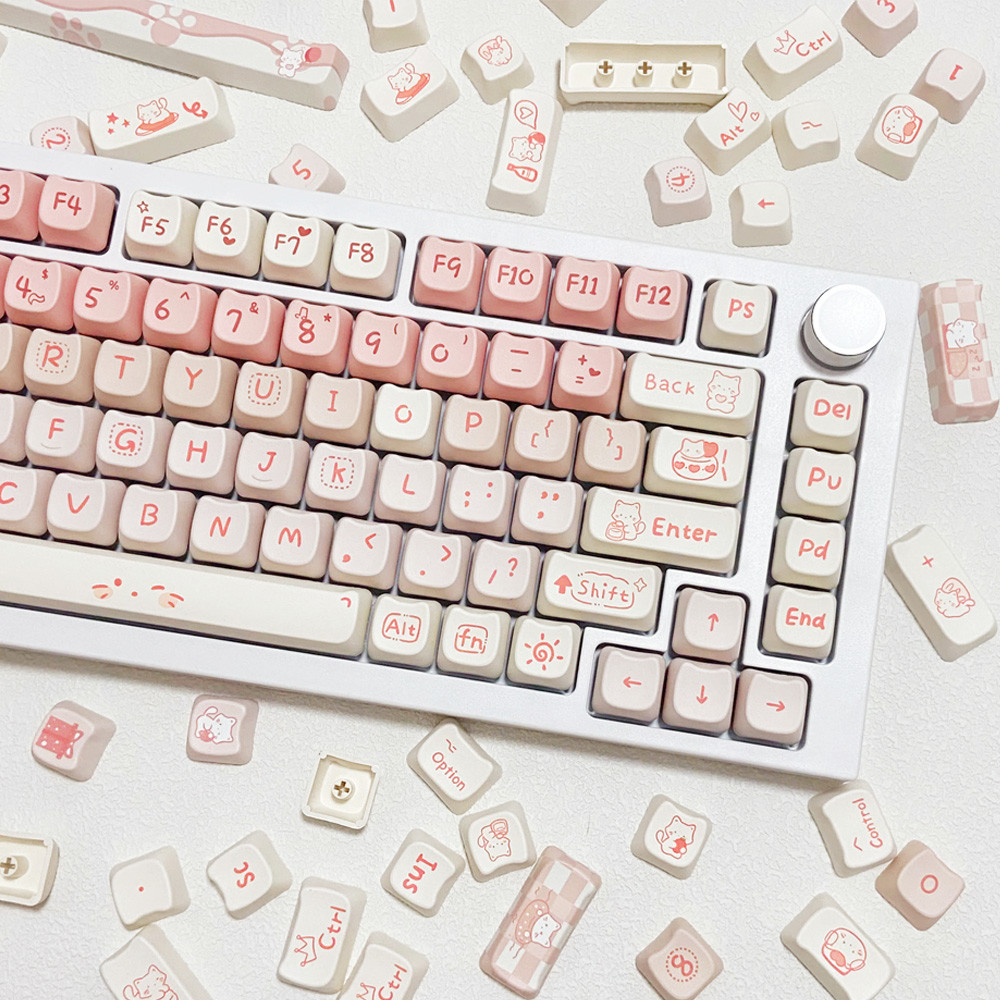 Cat Keycaps 142 Keys Sea Salt Cute Pink Party Keycaps for Mechanical ...