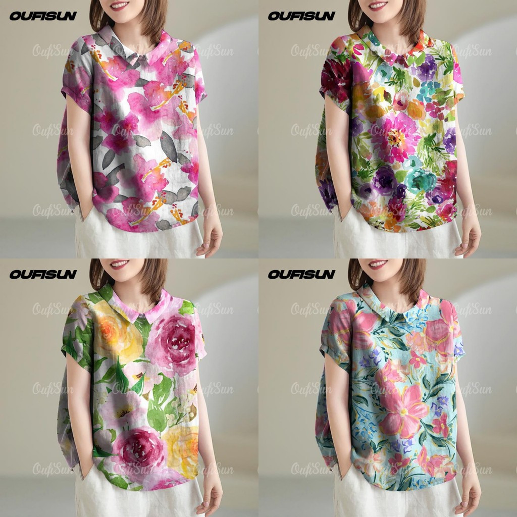 2568 Hawaii, flower shirt, short -sleeved, cotton and linen fabric ...