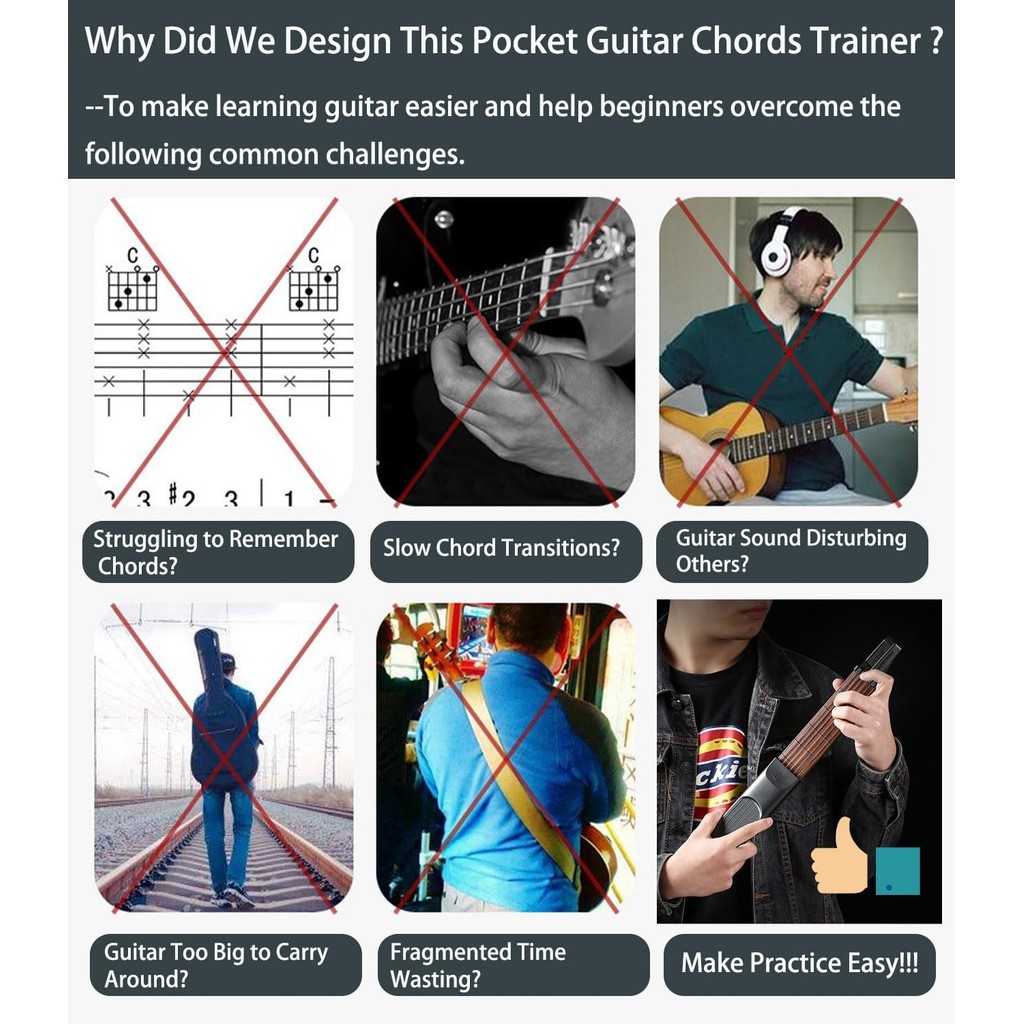 Pocket Guitar Chord Practice Tool, Portable Guitar Neck for Trainer ...