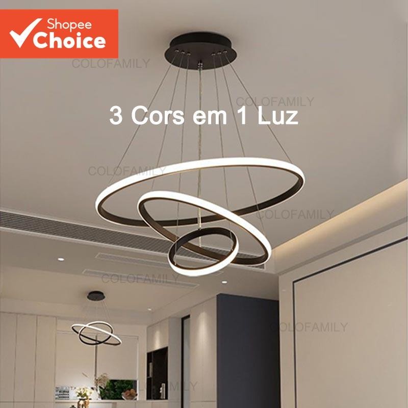 3 Color Ring Led Chandelier Pendant Light Minimalist Living Room Lamp ...