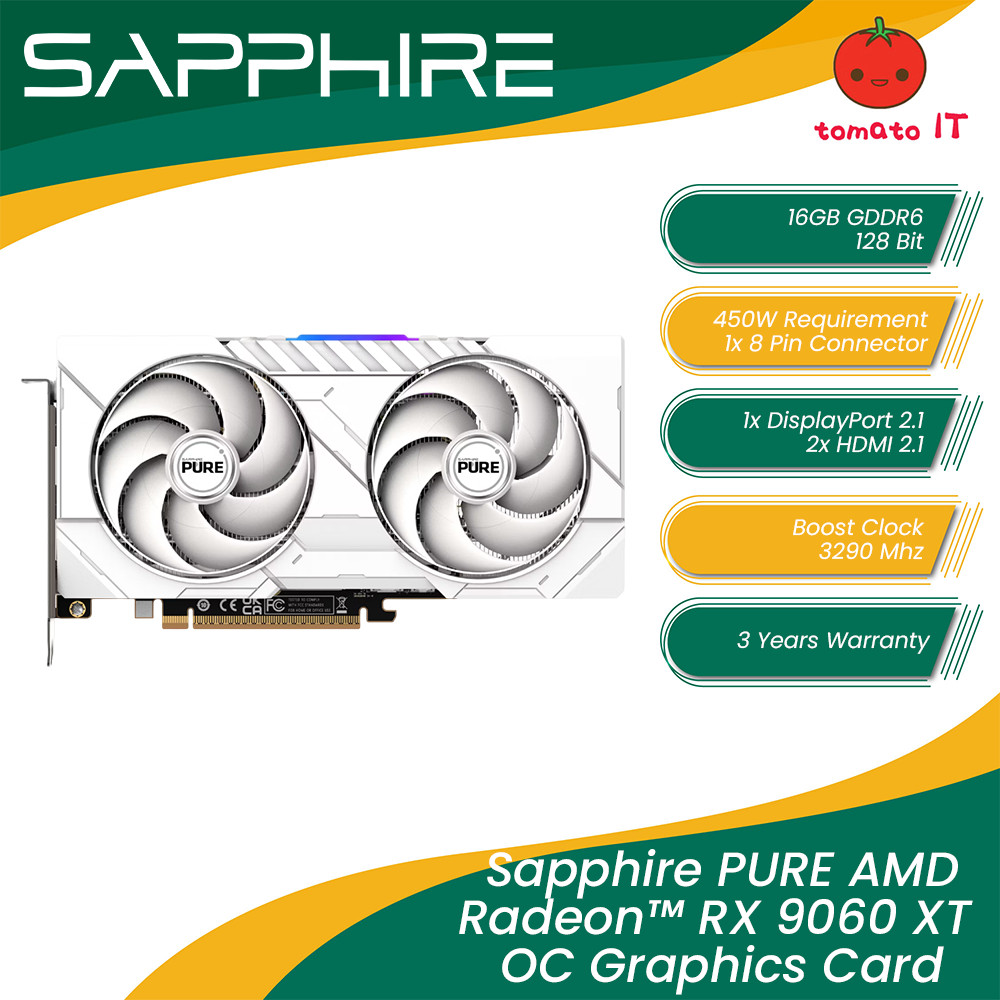 SAPPHIRE PURE AMD Radeon RX 9060 XT GPU 16GB Graphics Card | Shopee ...