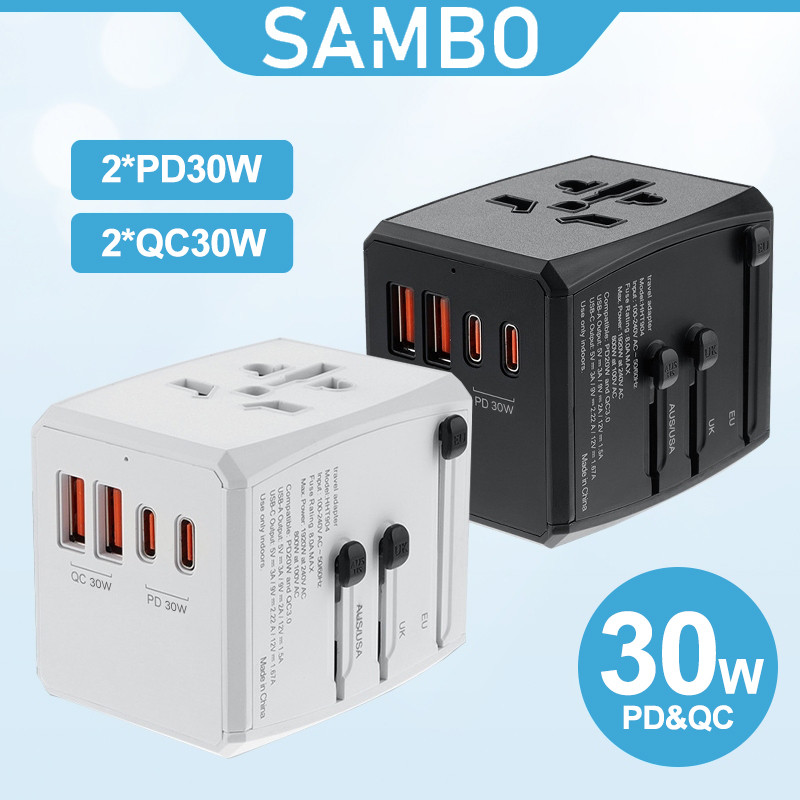 Lucky Sambo Universal Travel Adapter Fast Charging USB A+Type C 30W ...