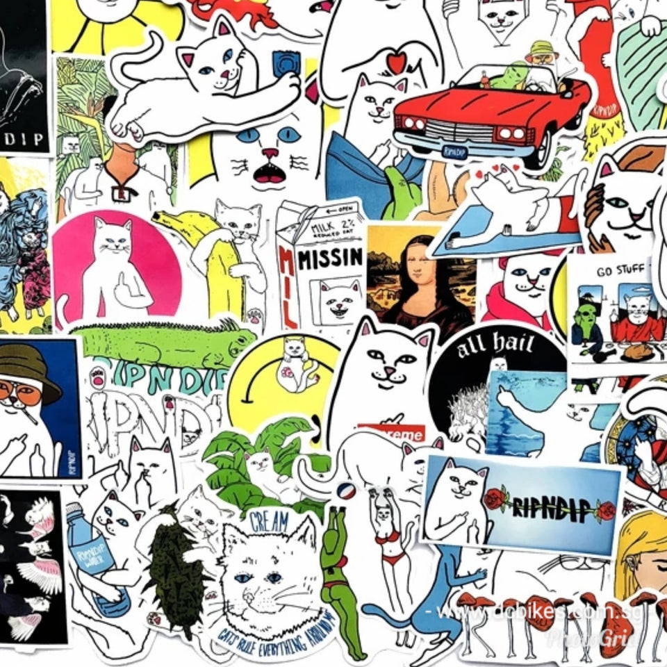50 Pieces Rip And Dip Funny Cat Middle Finger DIY Colour Random Sticker ...