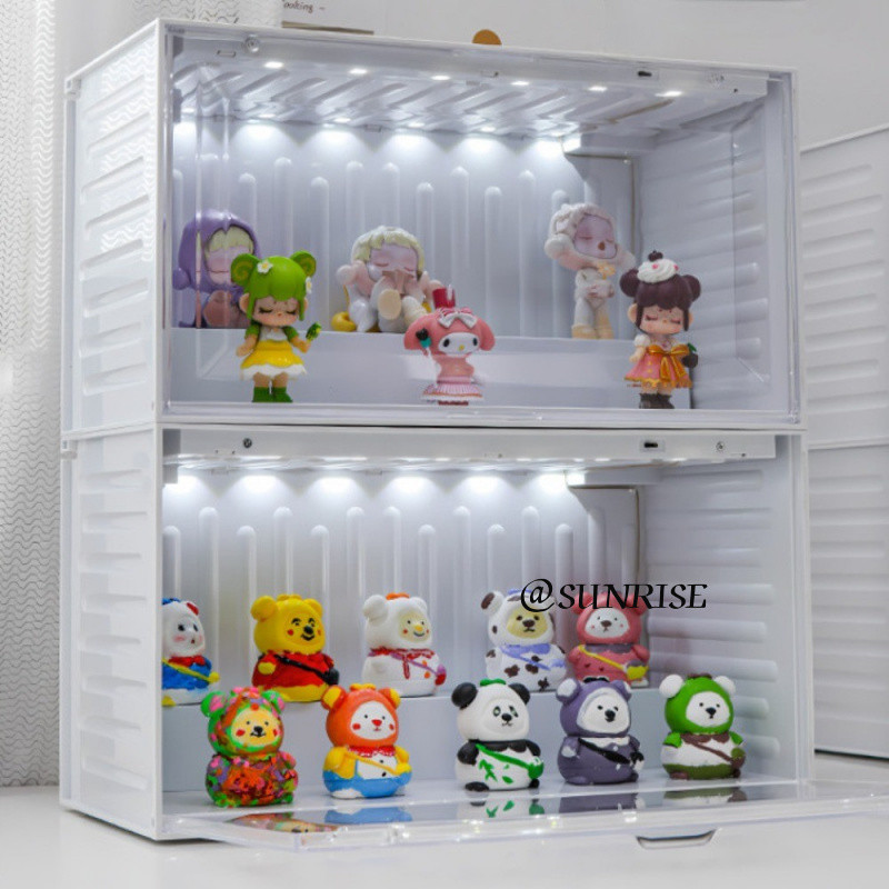2 Layer Display Cabinet with LED Anime Blind Box Action Figures Storage ...