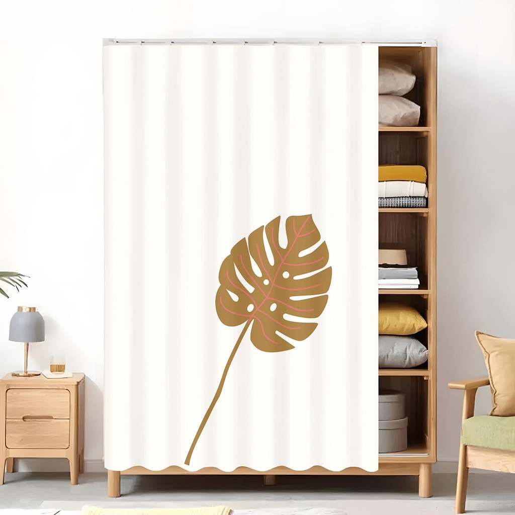 Falling Leaves Wardrobe Cover with Rail - Simple Curtain for Open ...