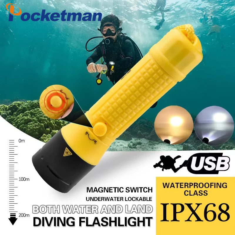 Professional Scuba Diving Flashlight IPX68 Waterproof Underwater 100m ...