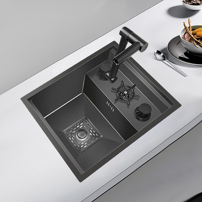 WYShy Invisible Kitchen Bar Sink Black Nano Stainless Steel Island Sink ...