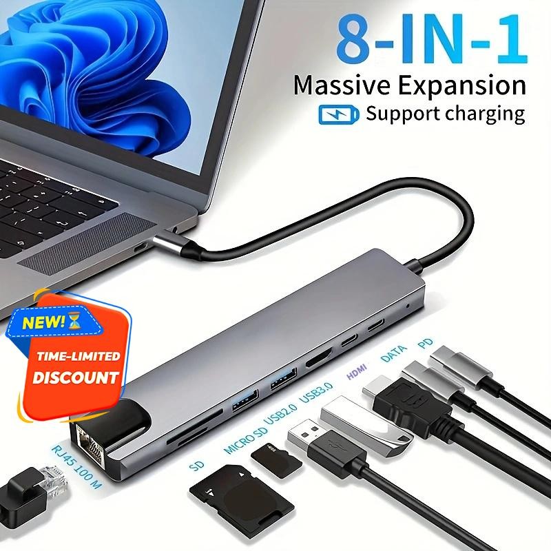8-in-1 Type-C to Network Port HDMI Multiport Card Reader 4K HDTV ...