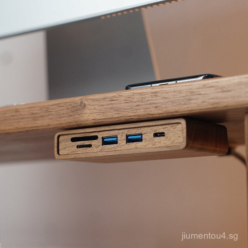 Solid Wood Black Walnut Computer Monitor Stand Under Desk USB3.0Hub ...