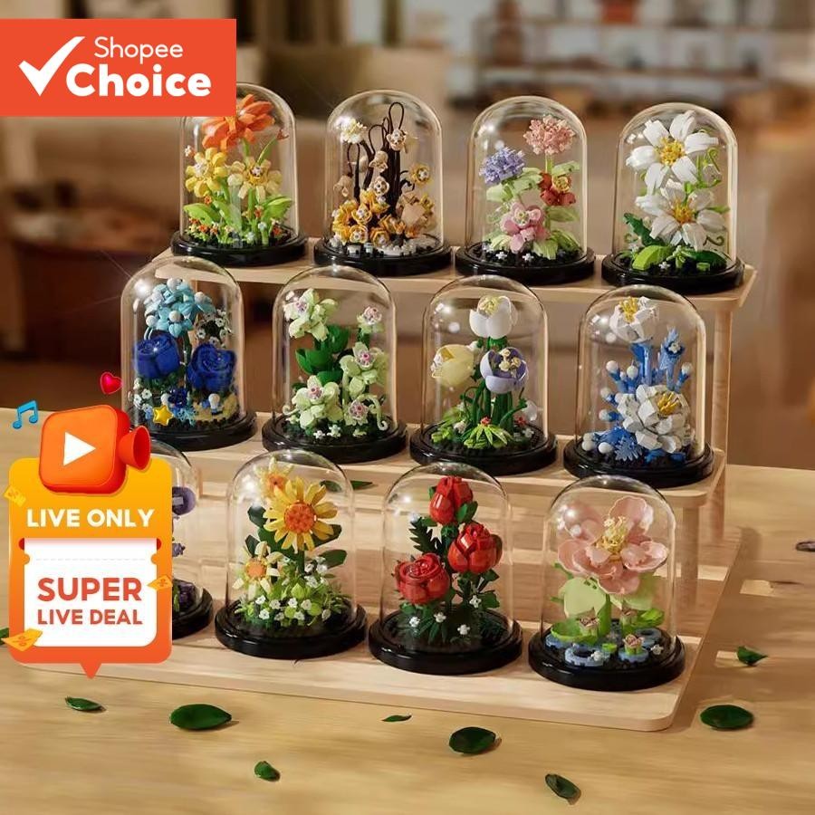 Flower Building Blocks Sunflowers Roses Carnations Hibiscus Potted ...