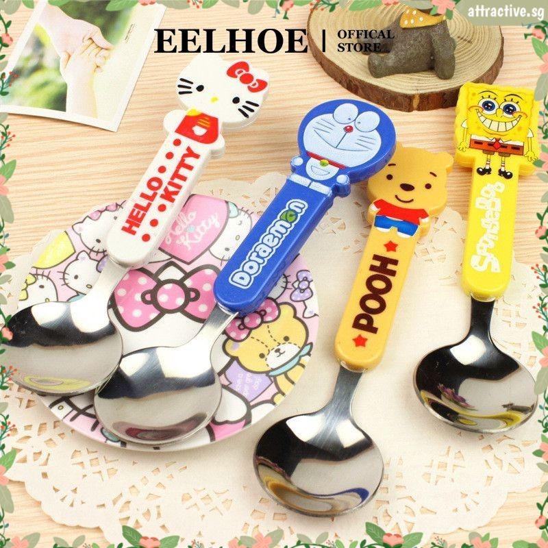 EELHOE Cartoon Doremon Stainless Steel Spoon Cute Tableware SpongeBob ...