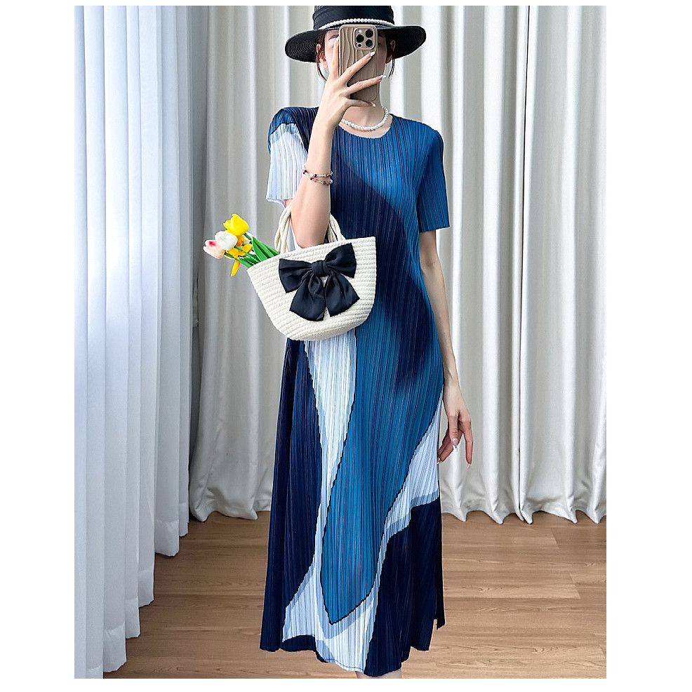 2025Summer New Fashion Issey Miyake Style Color Block Slimming Pleated ...