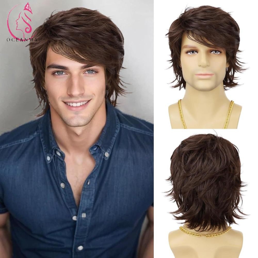 OCEANMAP Synthetic Cosplay Wigs for Men, Fasion Realistic Male Mullet ...