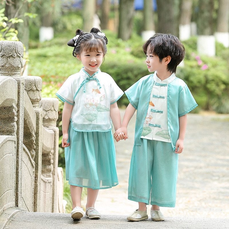Chinese Style Summer Hanfu Set Graduation Photo Class Uniform Children ...
