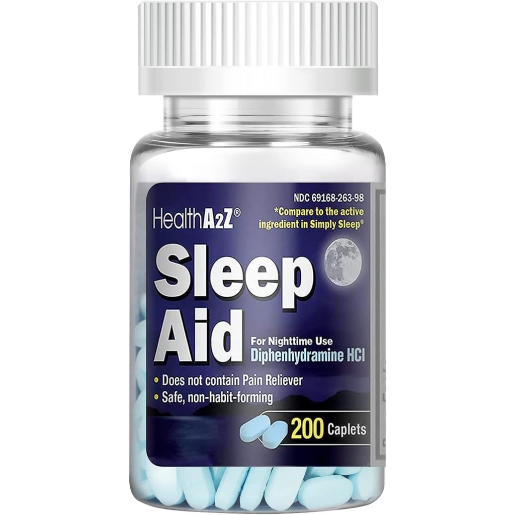 HealthA2Z Sleep Aid 200 Caplets | Diphenhydramine HCl 25mg | Regular Strength Sleeping Pills ...