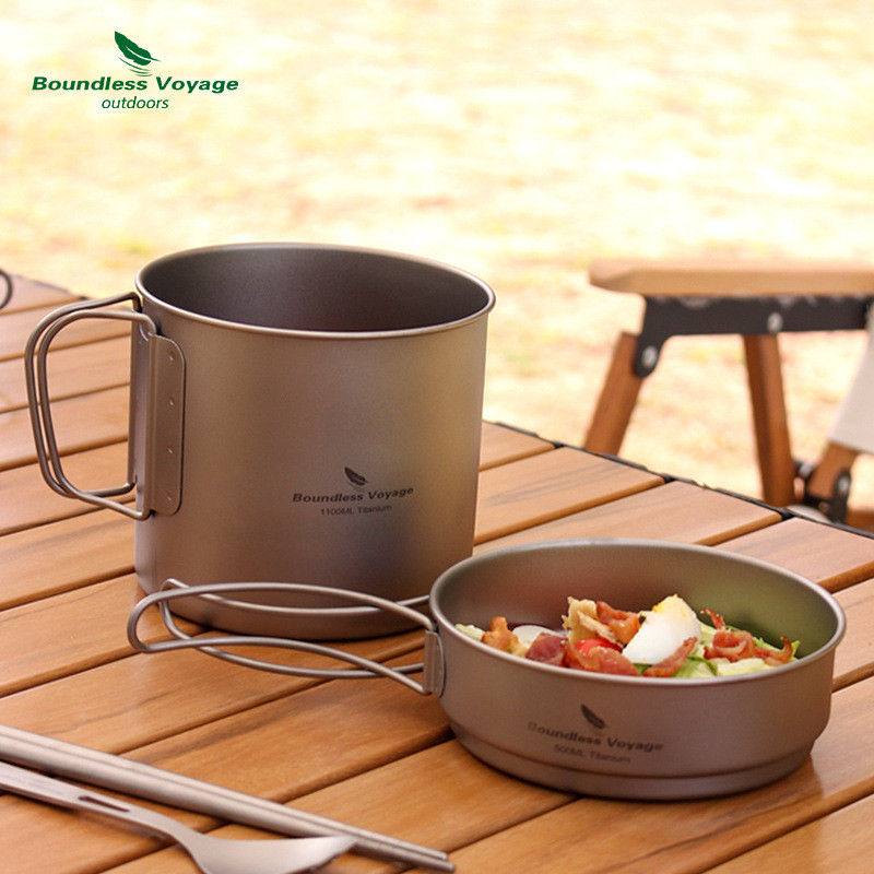 Biwei Pure Titanium Camping Pot Set Outdoor Two-Piece Set Titanium Pan ...