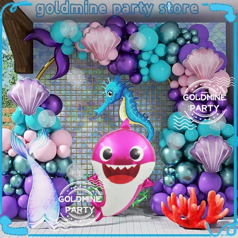 Baby Shark Balloon Garland Kit Seashell Foil Balloon Under The Sea ...