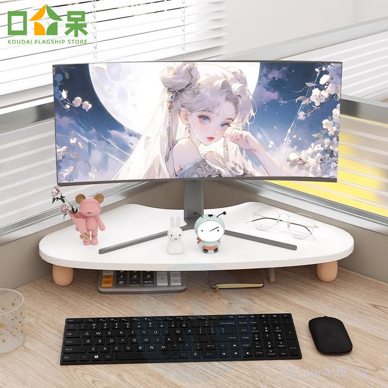 [Solid Wood with Thickened Legs]Corner Computer Monitor Riser Desktop ...