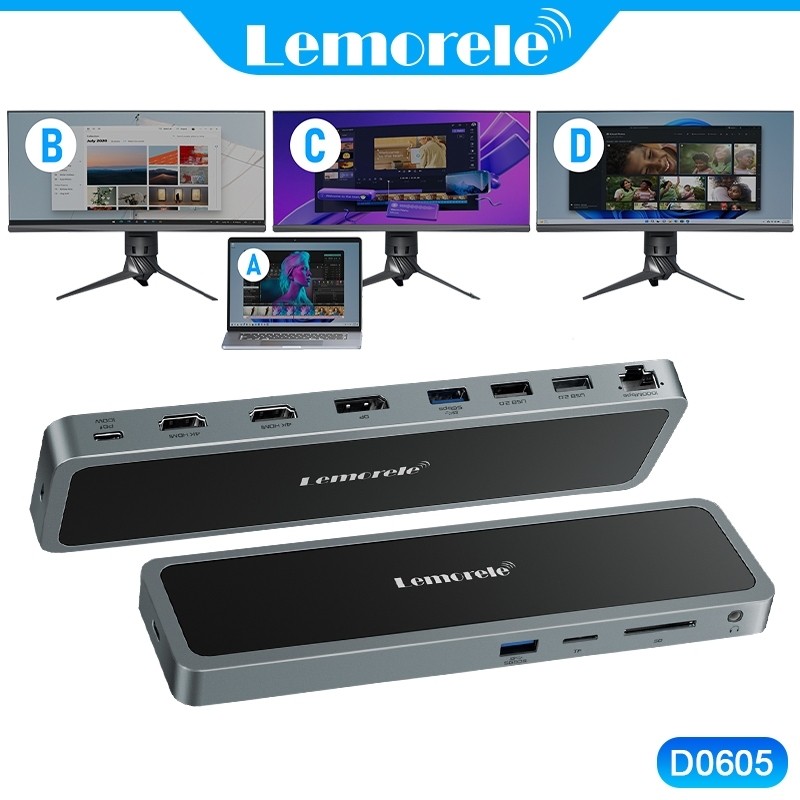 Lemorele Laptop Docking Station Usb C To Dual Hdmi Adapter Desktop Dock ...