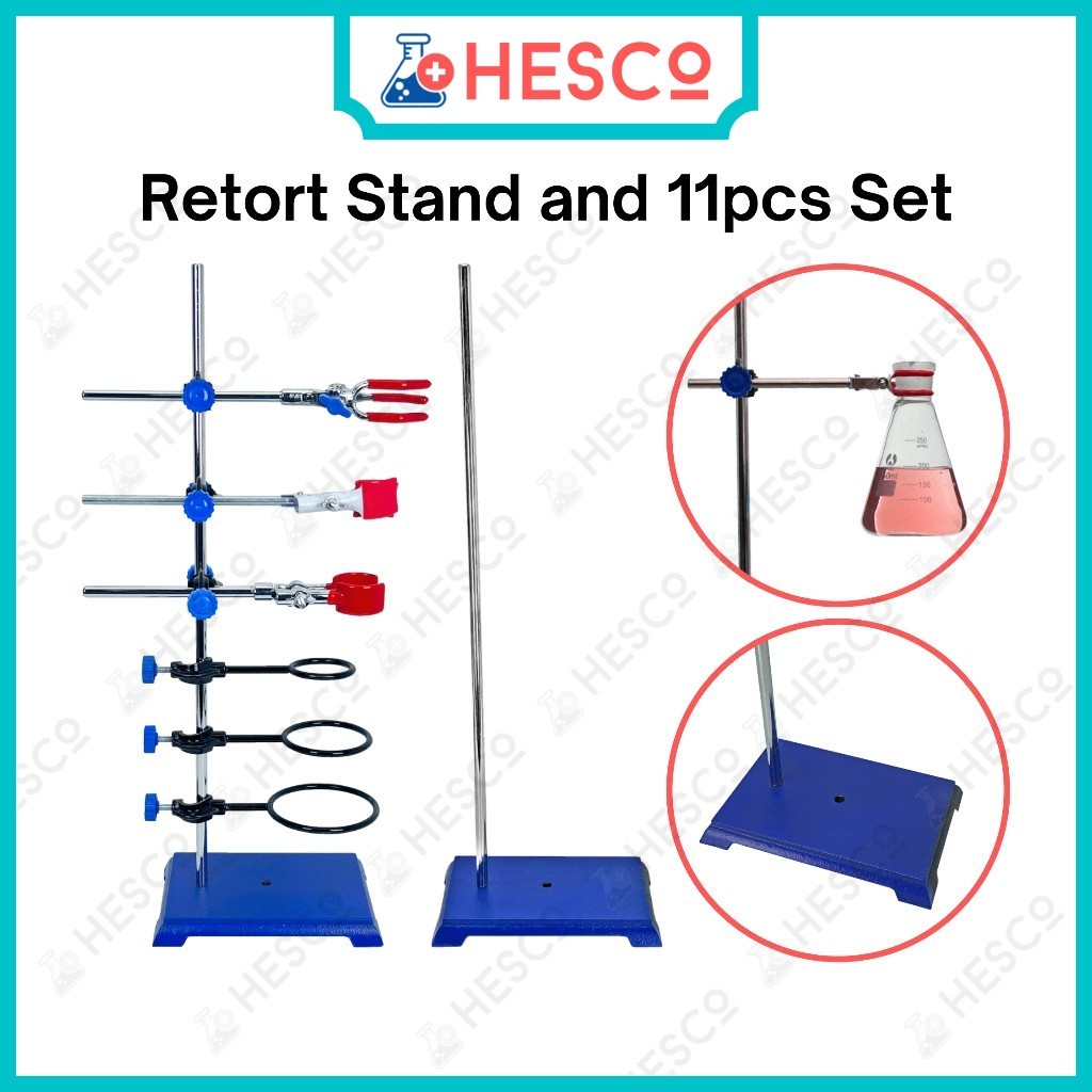 Retort Stand / 11pcs Set – Lab Metal Stand with Base & Rod, Bossheads, Clamps & Rings Pendirian ...