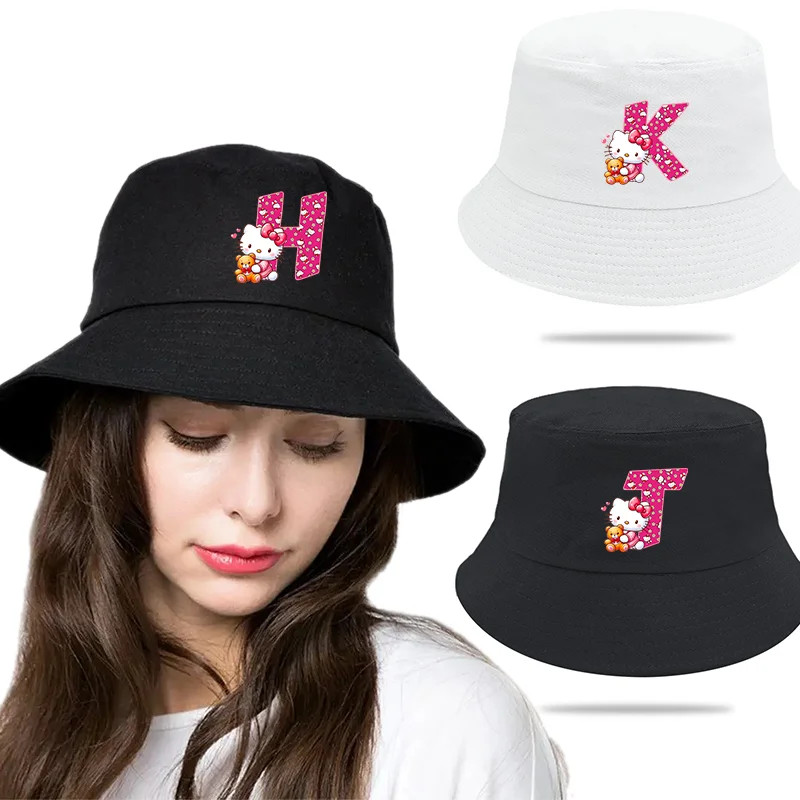 Hello Kitty Printed Letter Fisherman Hat Cartoon Basin Hats Autumn ...
