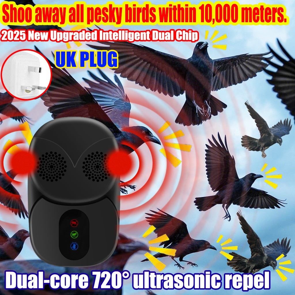 【2026 Upgrade AI Dual Channel】Bird repellent Smart ultrasonic 360°all ...