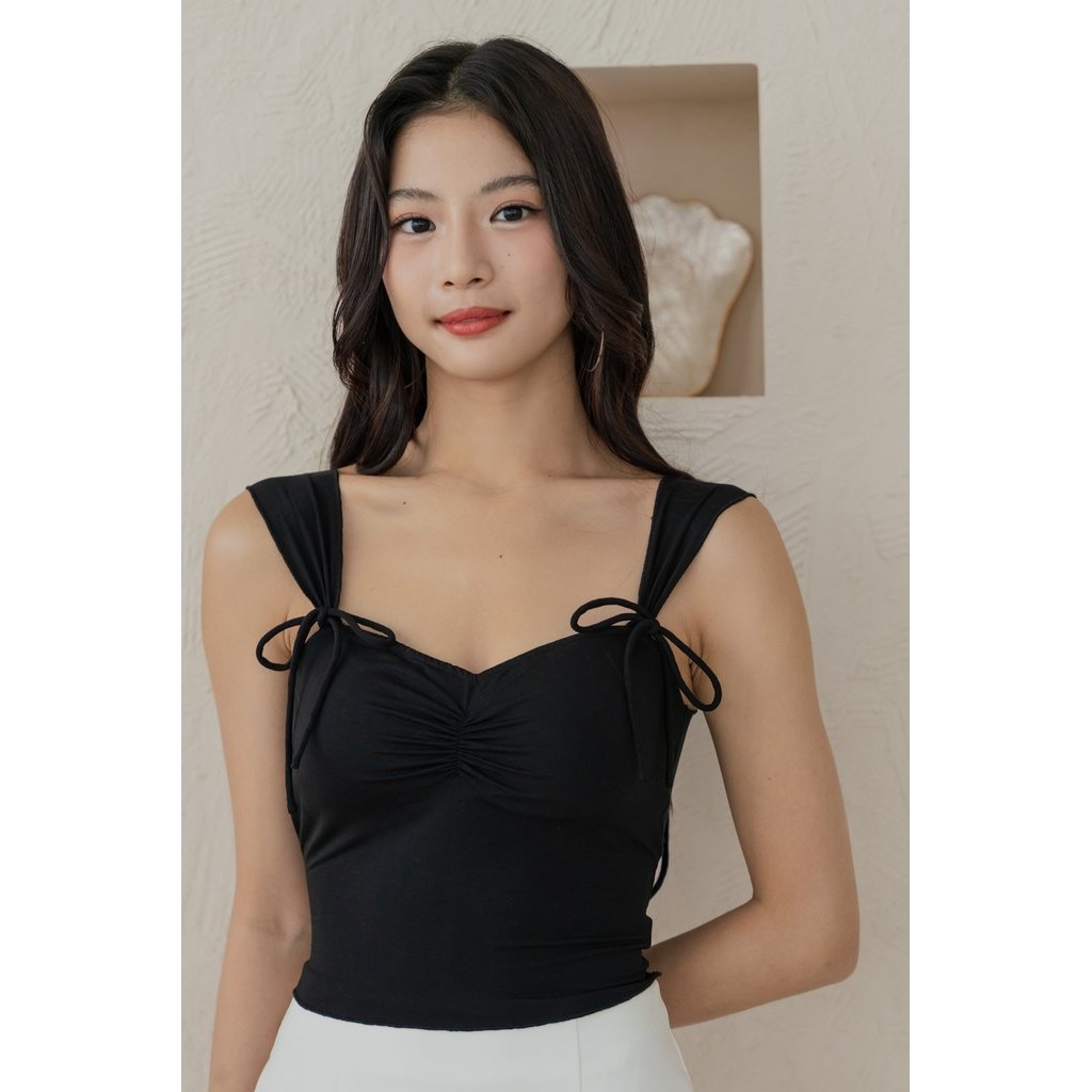 Luann Ruch Ribbon Padded Top (Black) | Shopee Singapore