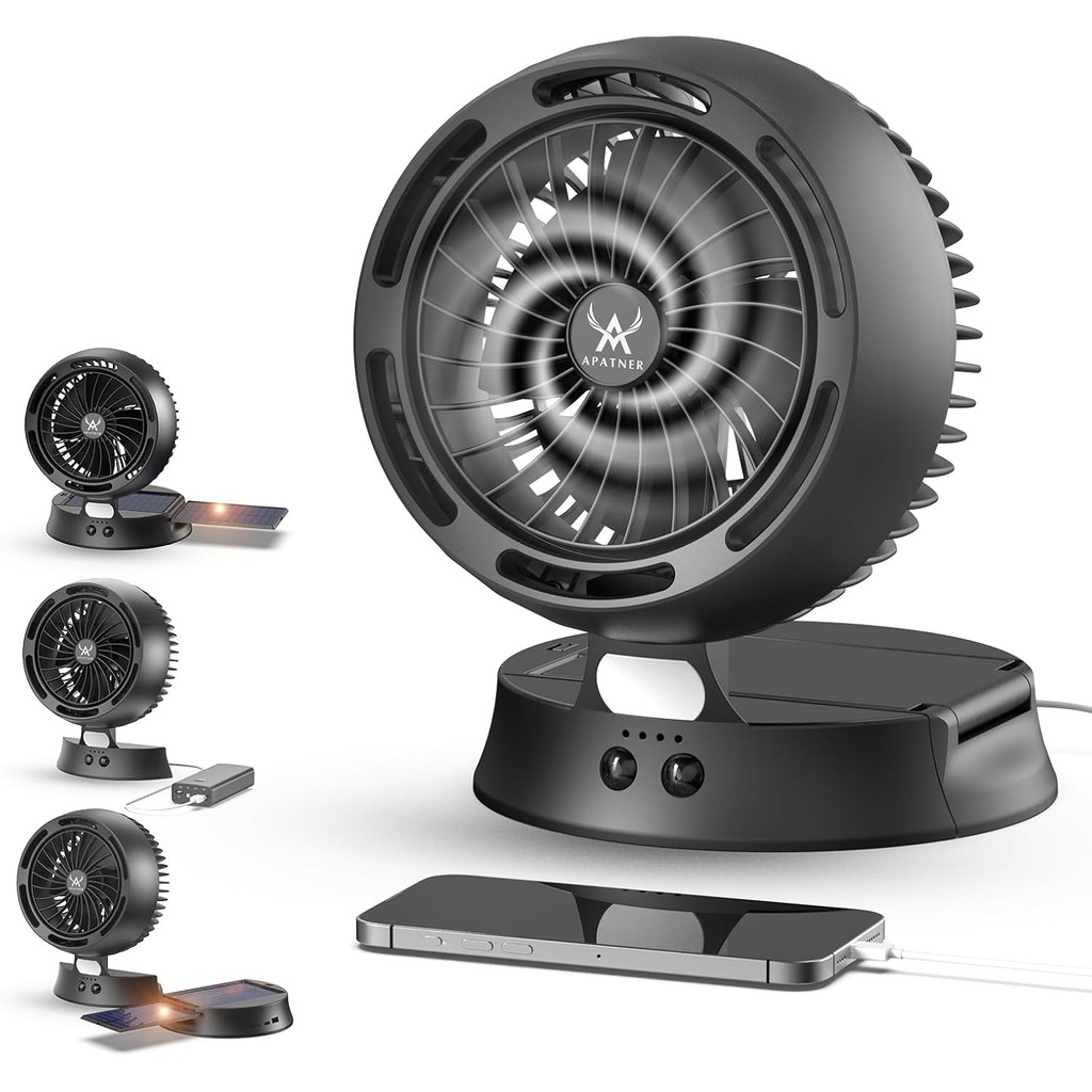 Solar Powered Fan Outdoor for Camping,10440mAh Tent Fan Rechargeable ...