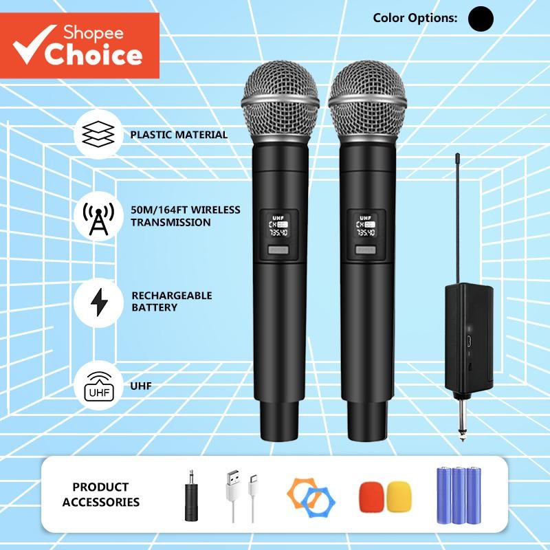 UHF Dual Handheld Wireless Microphone 30m Range Rechargeable 6.35mm/3 ...