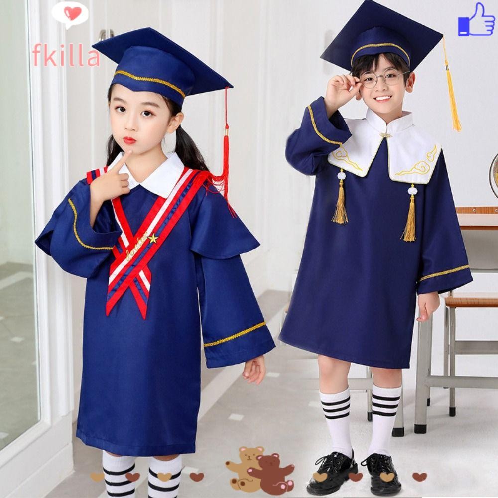 FKILLA 2Pcs/Set Children Graduation Gown Set, With Hat Tassel Honors ...