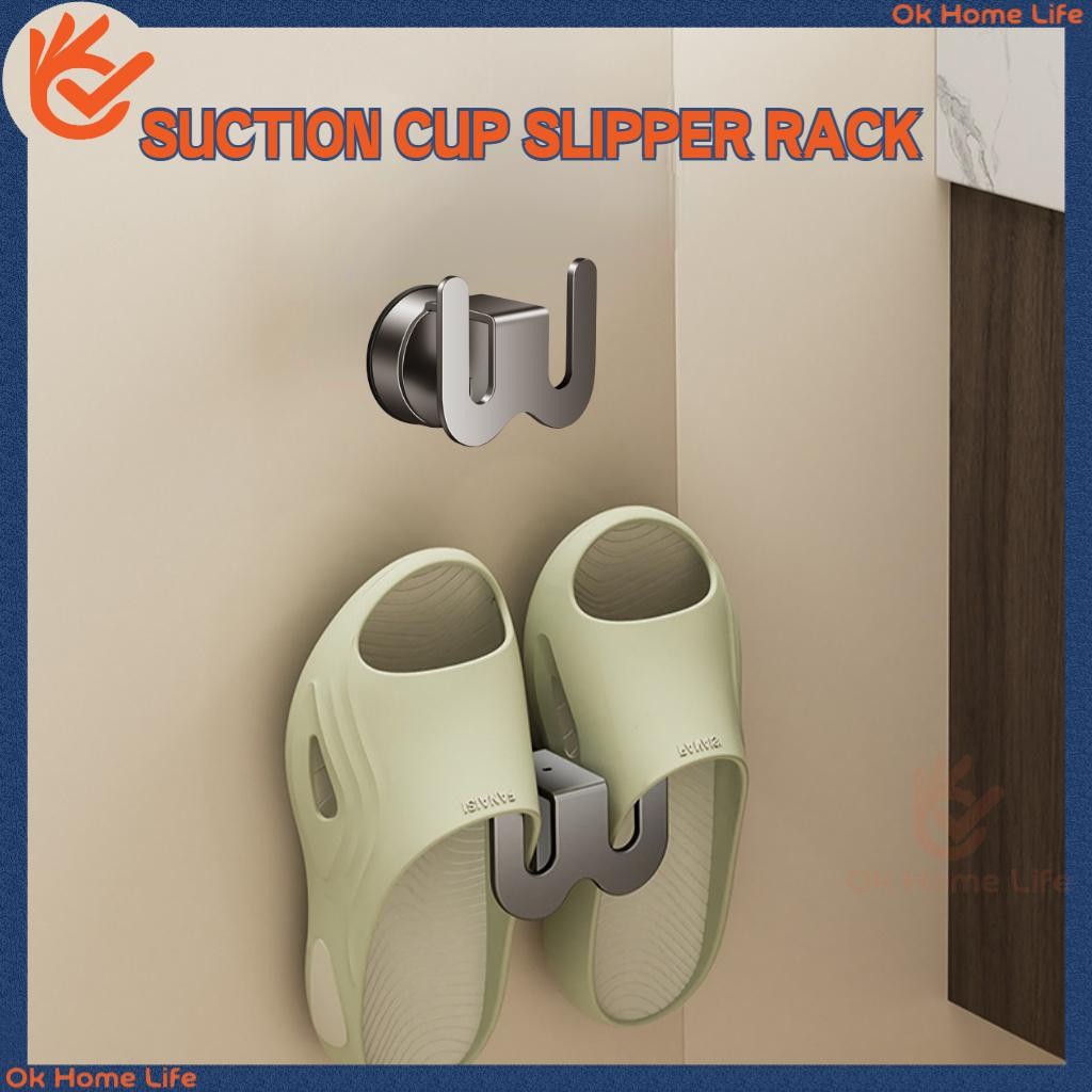 SG Stock,Bathroom suction cup slipper rack Non-perforated slipper hook ...