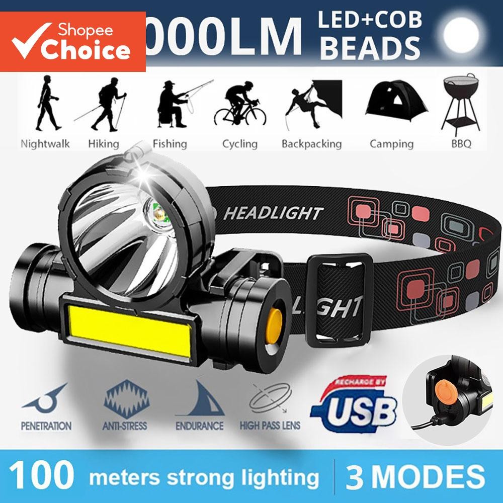 Portable Lighting LED Headlamp USB Rechargeable Spotlight Headlight ...