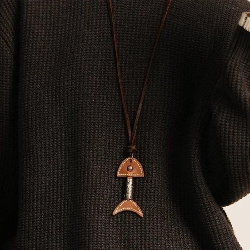 Original Leather Rope Necklace Niche Design Classy Retro Fishbone ...