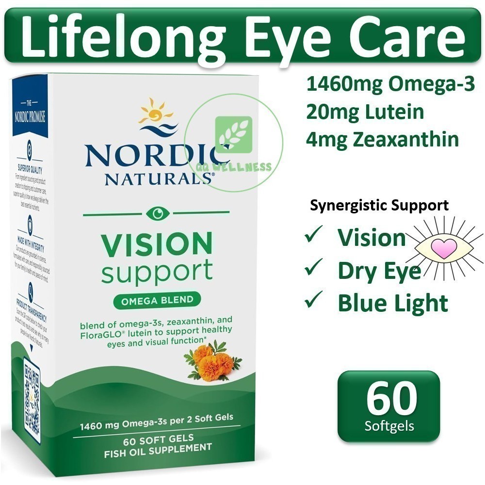 👍Nordic Naturals Vision Support Omega Blend 60 Softgels Eye Health Dry ...