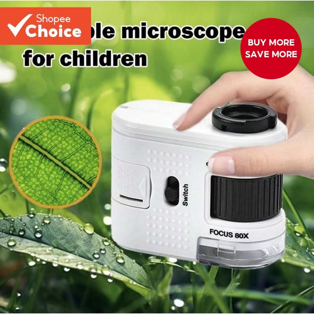 Children Educational Microscope Toy 80X LED Lighting Pocket Microscope ...