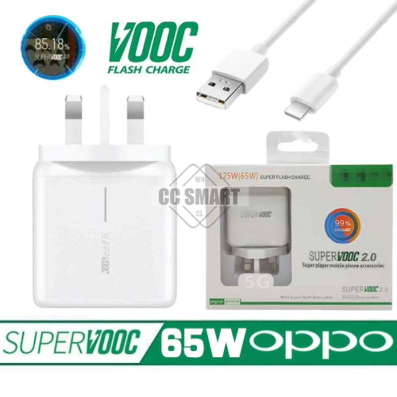 65W SUPERVOOC FAST CHARGER Flash Charging Adapter With TYPE C Cable ONE ...