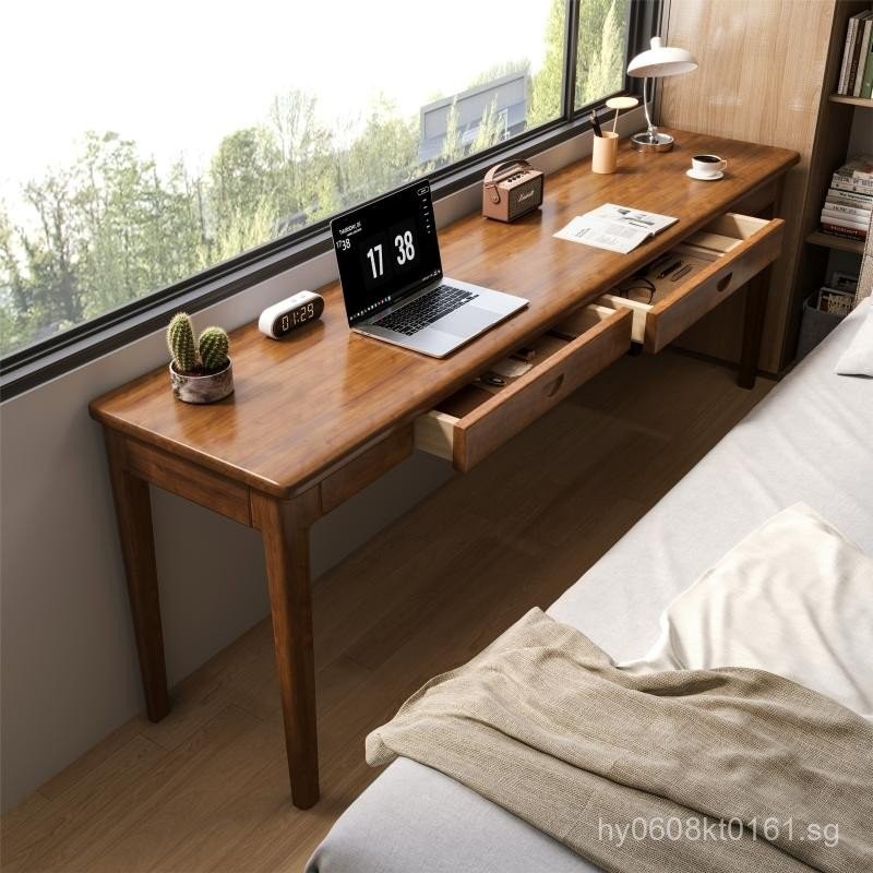 Narrow Student Desk with Drawer, All Solid Wood, Small Space Writing ...
