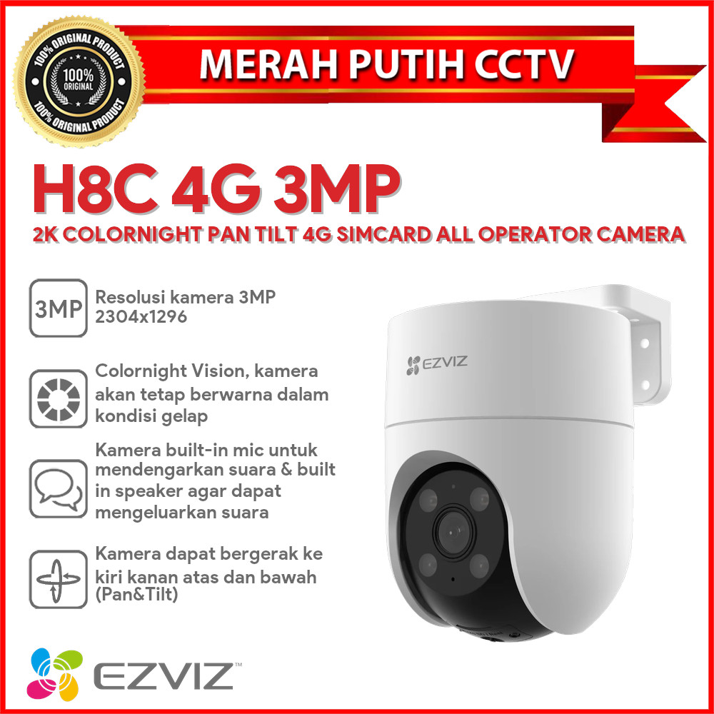 EZVIZ H8C 4G 3MP 2K COLORNIGHT PAN TILT 4G SIMCARD ALL OPERATOR CAMERA ...