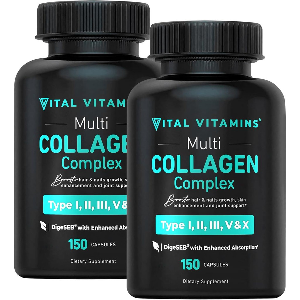 Vital Vitamins Multi Collagen Complex (2 Pack) - Type I, II, III, V, X, Grass Fed, Non-GMO ...
