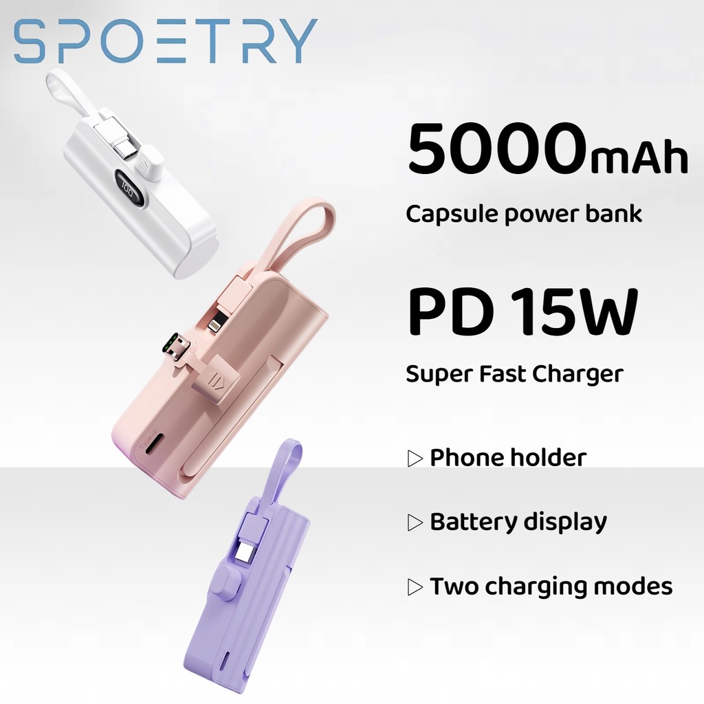 Mini Power Bank 5000mAh Fast Charging With Cable Capsule Powerbank ...