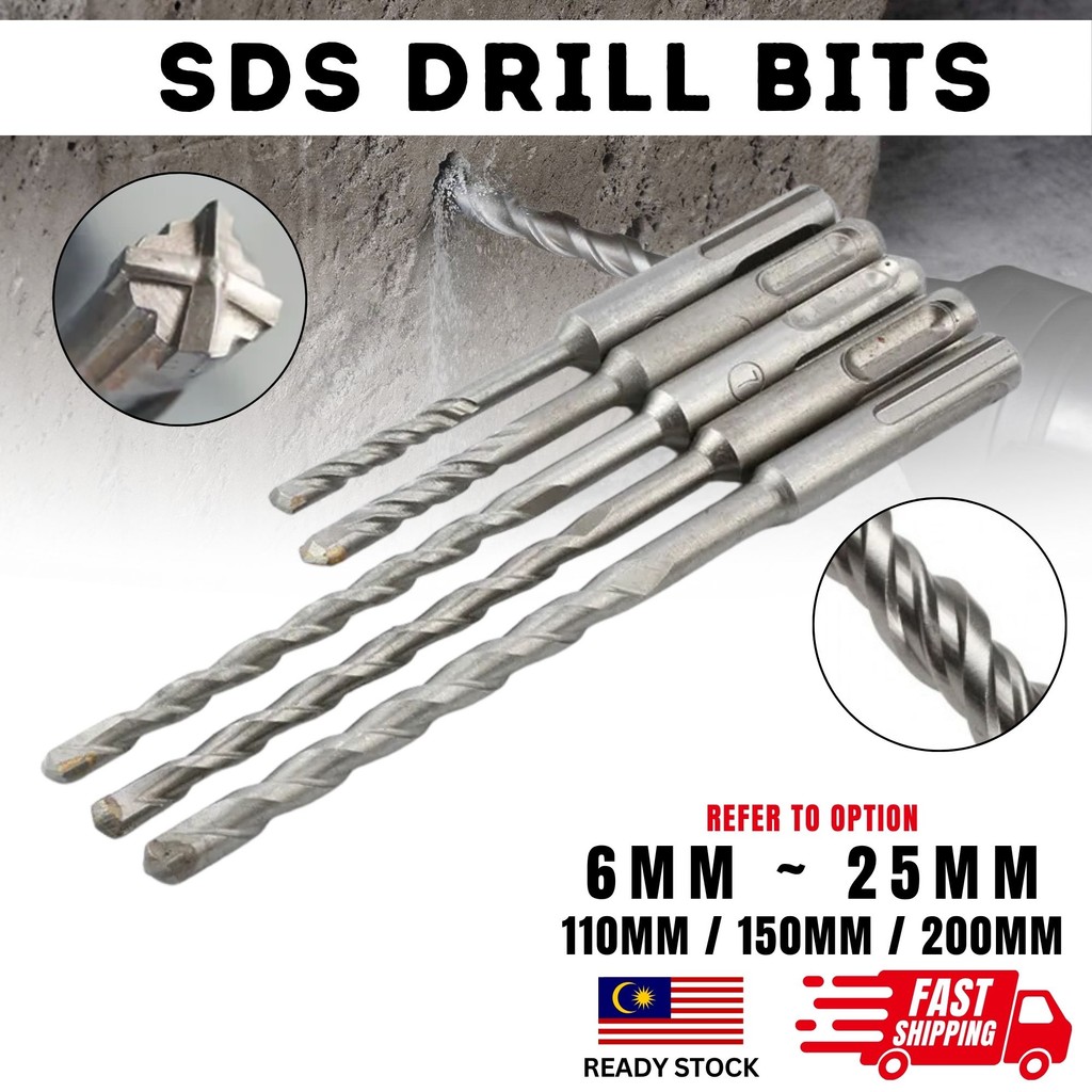 MATA Tebuk Dinding Batu SDS Drill Bit 6MM~25MM Bits PLUS Electric ...