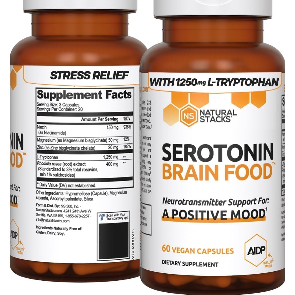 Serotonin Brain Food - 1250mg L-Tryptophan & 400mg Rhodiola Rosea ...