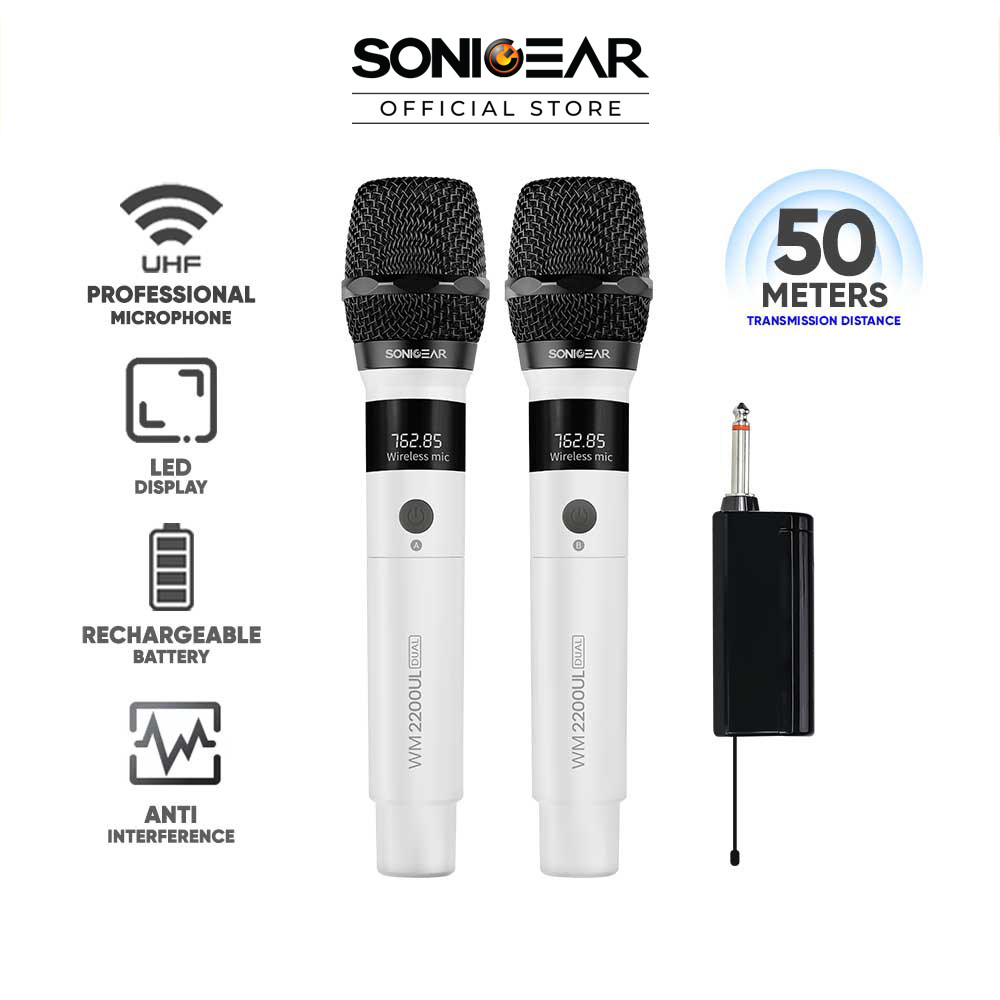SonicGear WM 2200UL Dual UHF Wireless Microphone | 50m Range | 8H ...