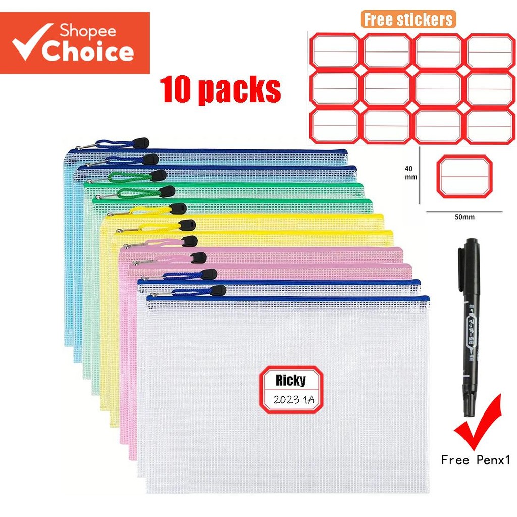 10PCS A4 Size Zipper Pockets With Identification note, Thick Waterproof ...