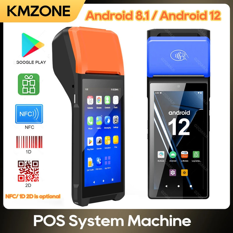 Android 12/8.1 3G 4G Handheld POS Terminal With 58mm Thermal Printer 1D 2D Bar Code QR Scanner ...