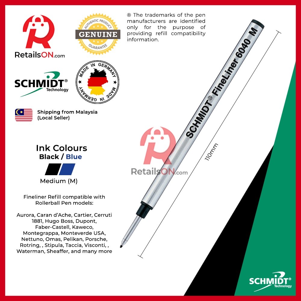 Schmidt Refill 6040M Fineliner Refill for Rollerball Pens - Medium (M ...